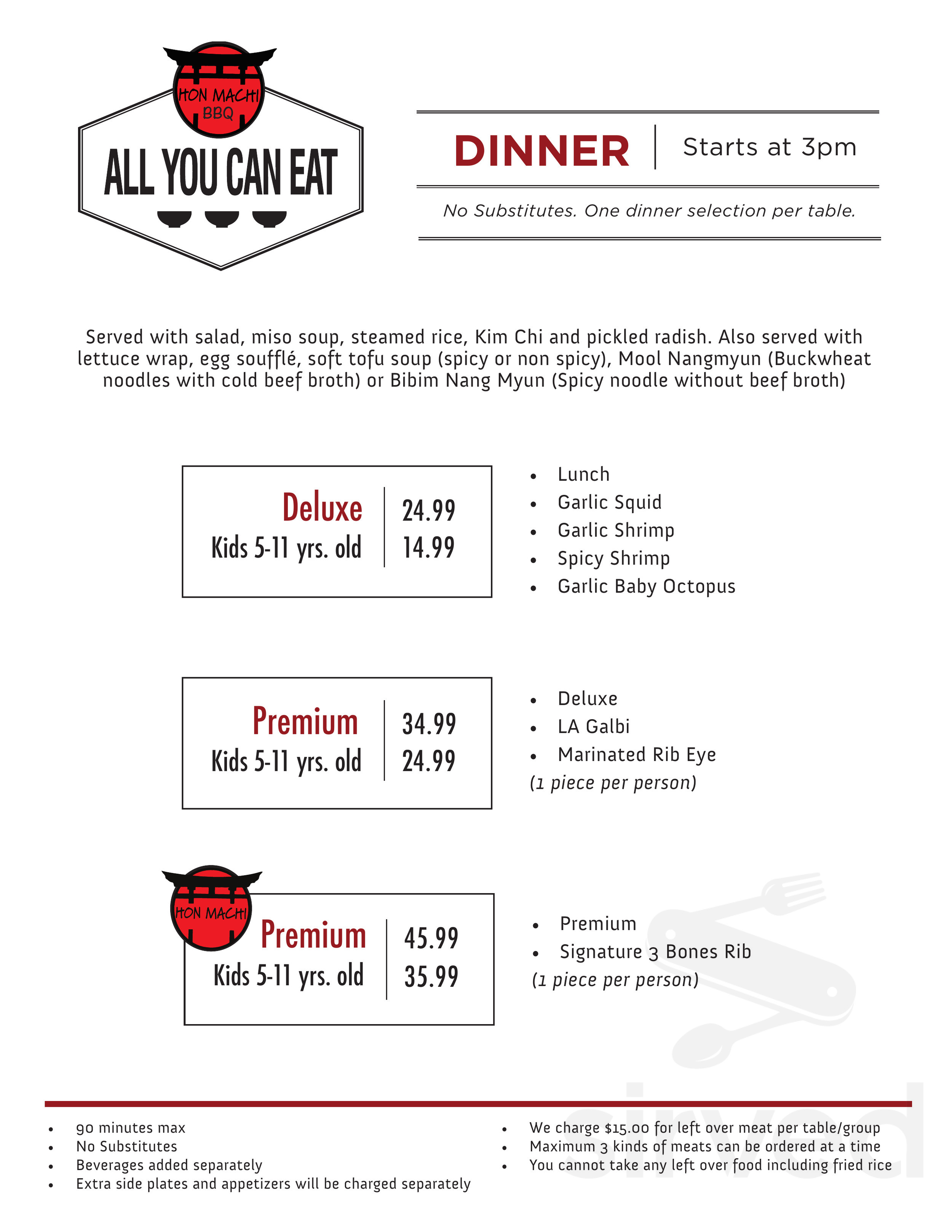 Menu - San Antonio TX's Hon Machi Korean BBQ | Sirved