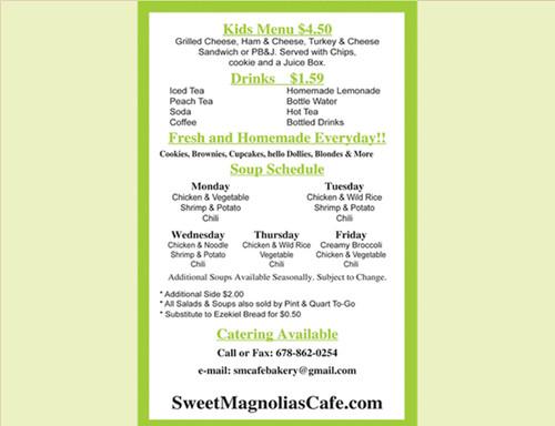 Sweet Magnolia's Cafe & Bakery menu in Gainesville, Georgia, USA