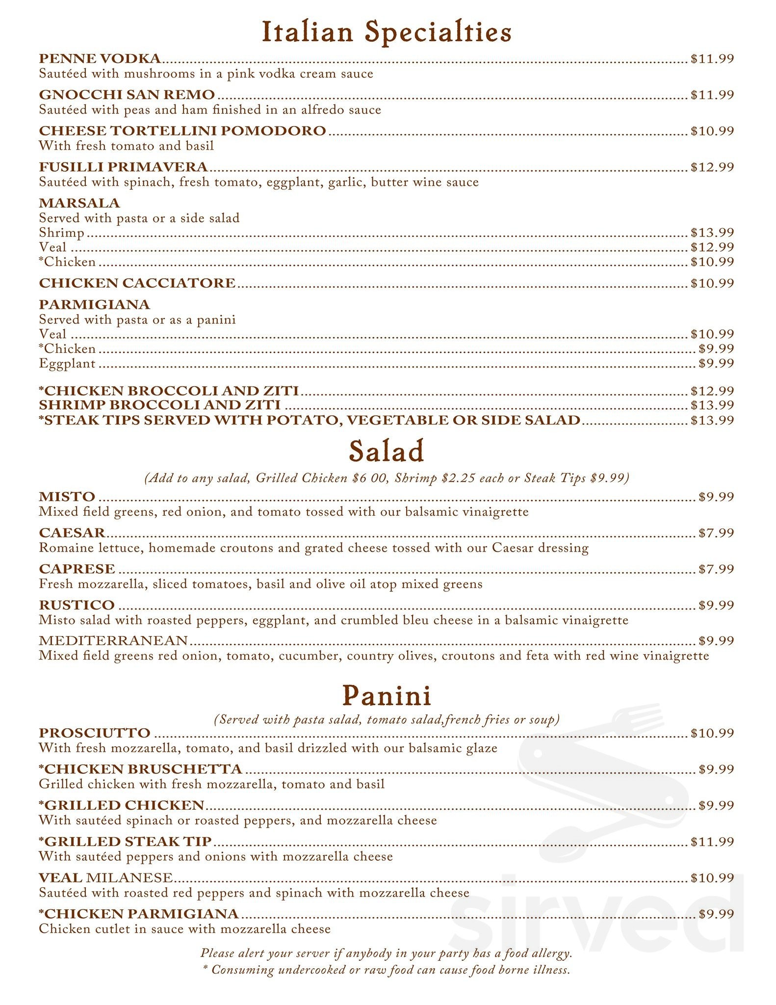 Menu for Sabatino's Restaurant in Wakefield, MA | Sirved
