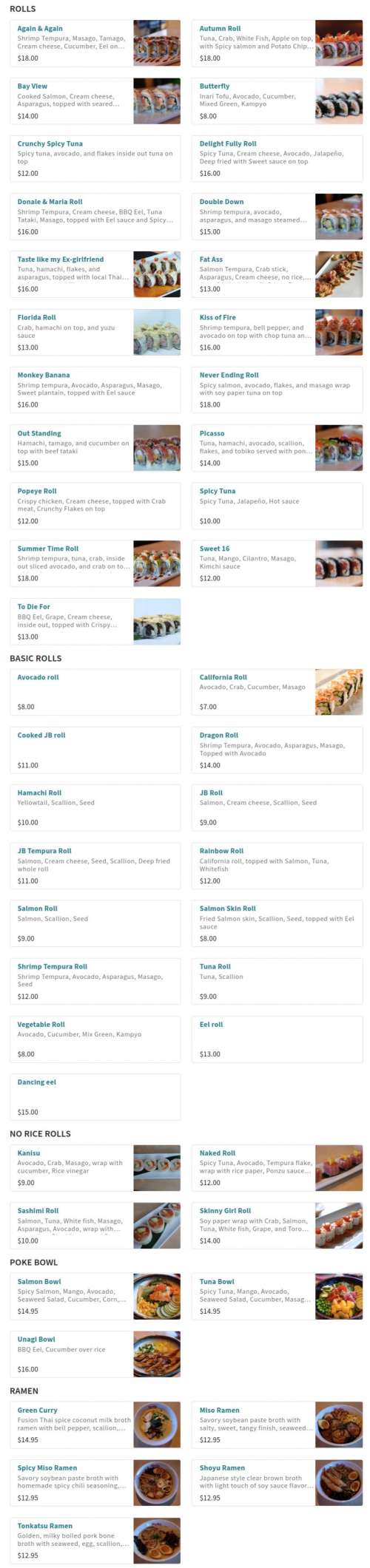 Lucky Cat Street Eatery menu in Fort Lauderdale, Florida, USA