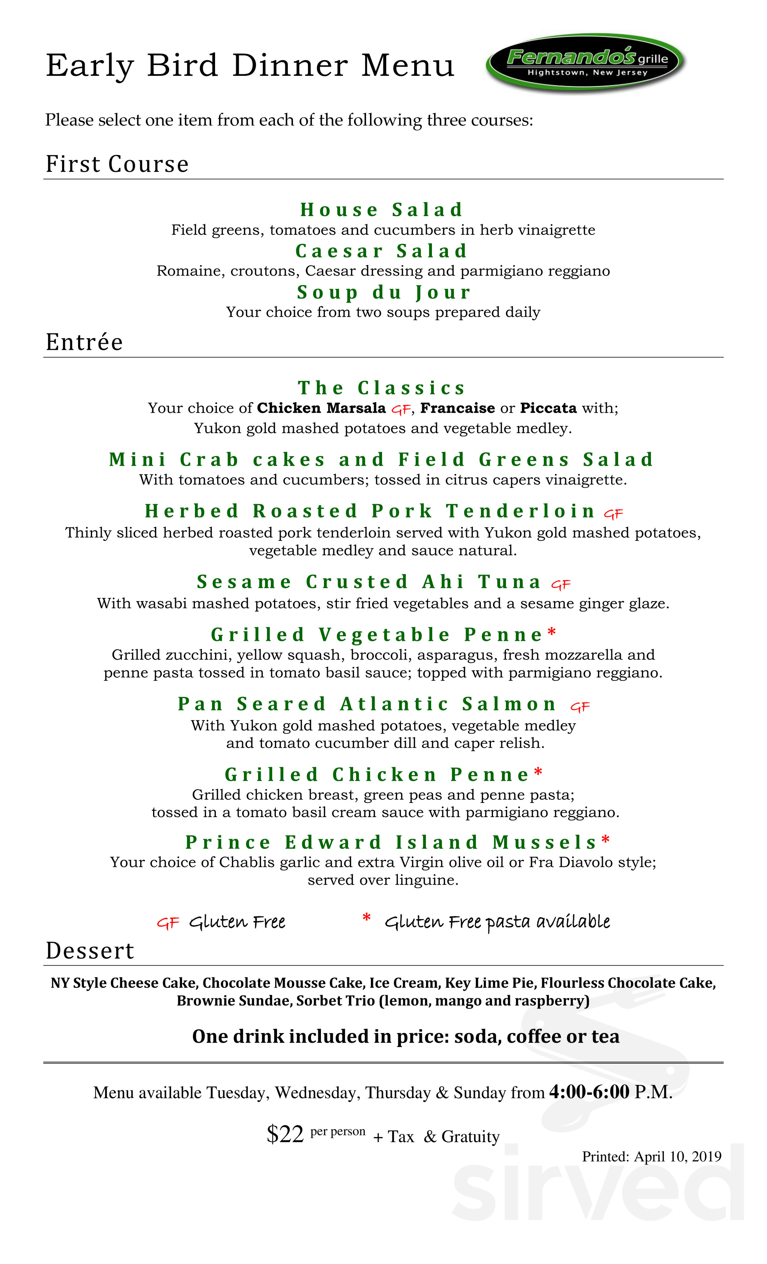 Fernando's Grille menus in Hightstown, New Jersey, United States