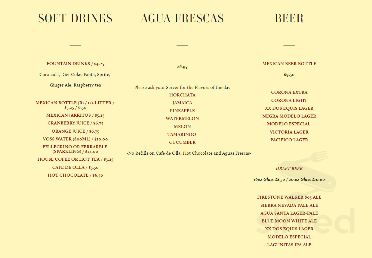 ANAYA'S RESTAURANT menu in Pasadena, California, USA