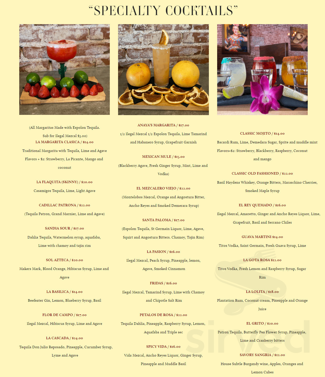 ANAYA'S RESTAURANT menu in Pasadena, California, USA