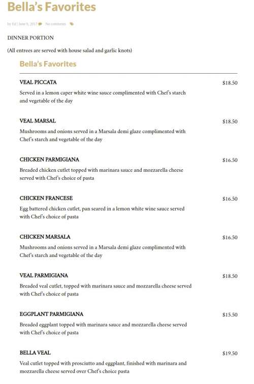 Dolce Mamma menu in Bethlehem, Pennsylvania, USA