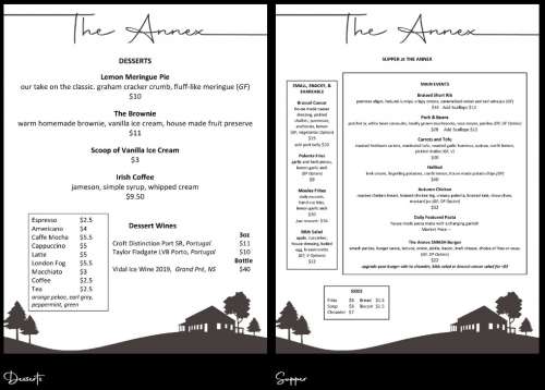 The Annex menu in Inverness, Nova Scotia, Canada