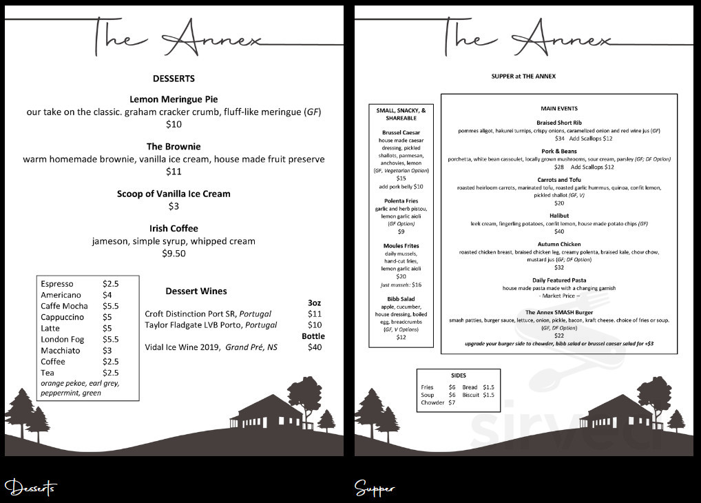 The Annex menu in Inverness, Nova Scotia, Canada