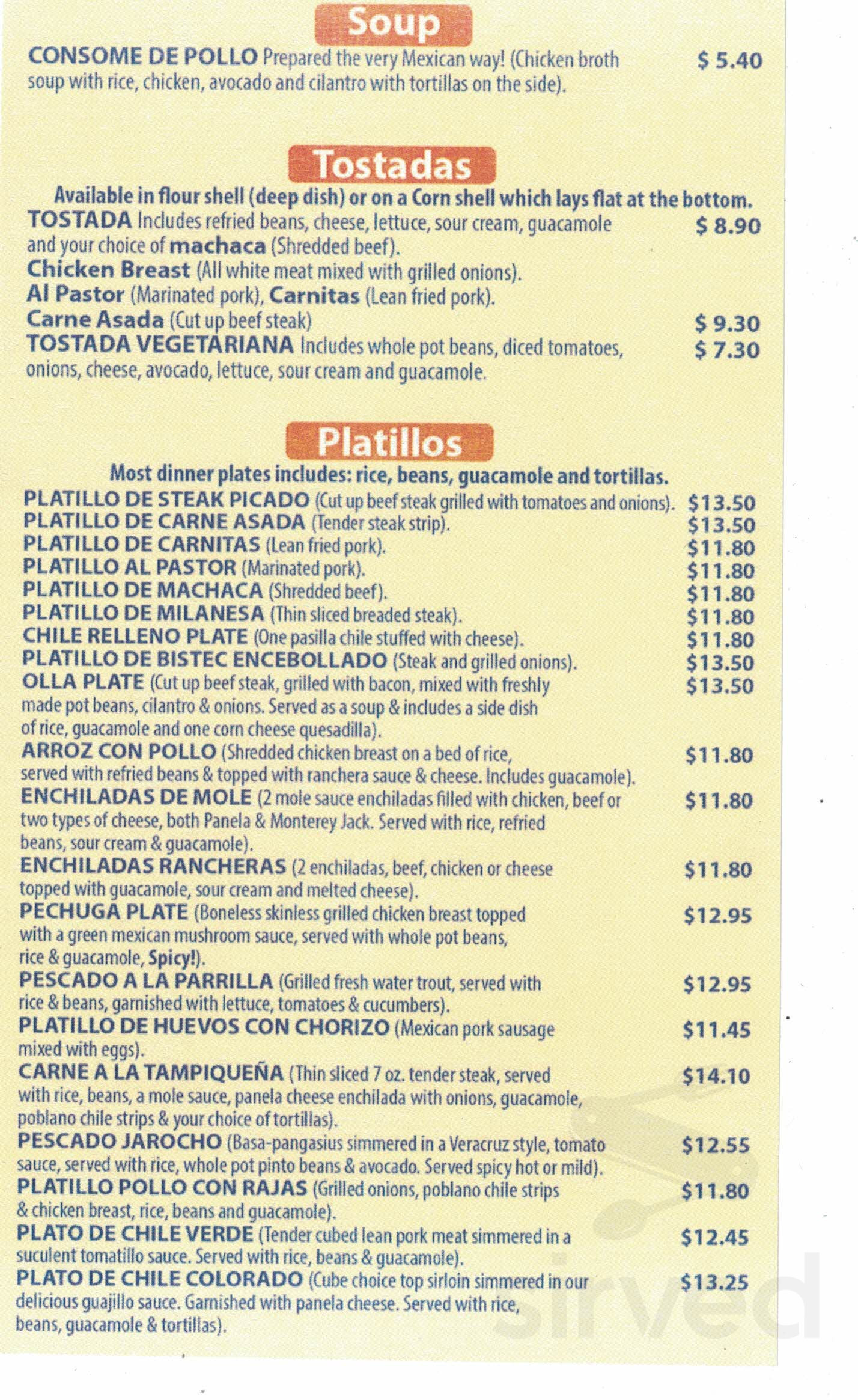 Las Fuentes Restaurant menu in Reseda, California, USA