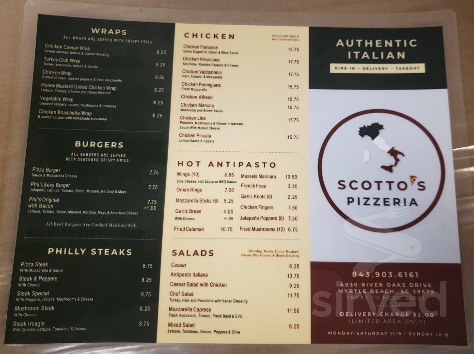 Scotto's Pizzeria menu in Myrtle Beach, South Carolina, USA