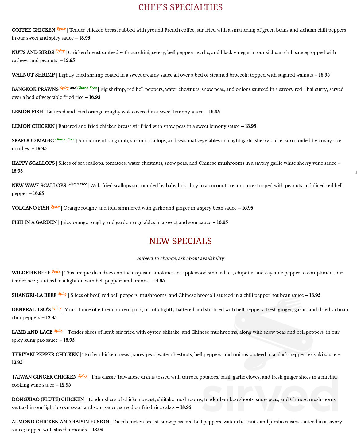 Chow's Asian Bistro menus in Santa Fe, New Mexico, United States