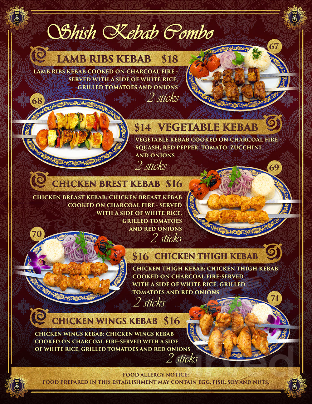Sultan Kosher Palace menu in Sunny Isles Beach, Florida, USA