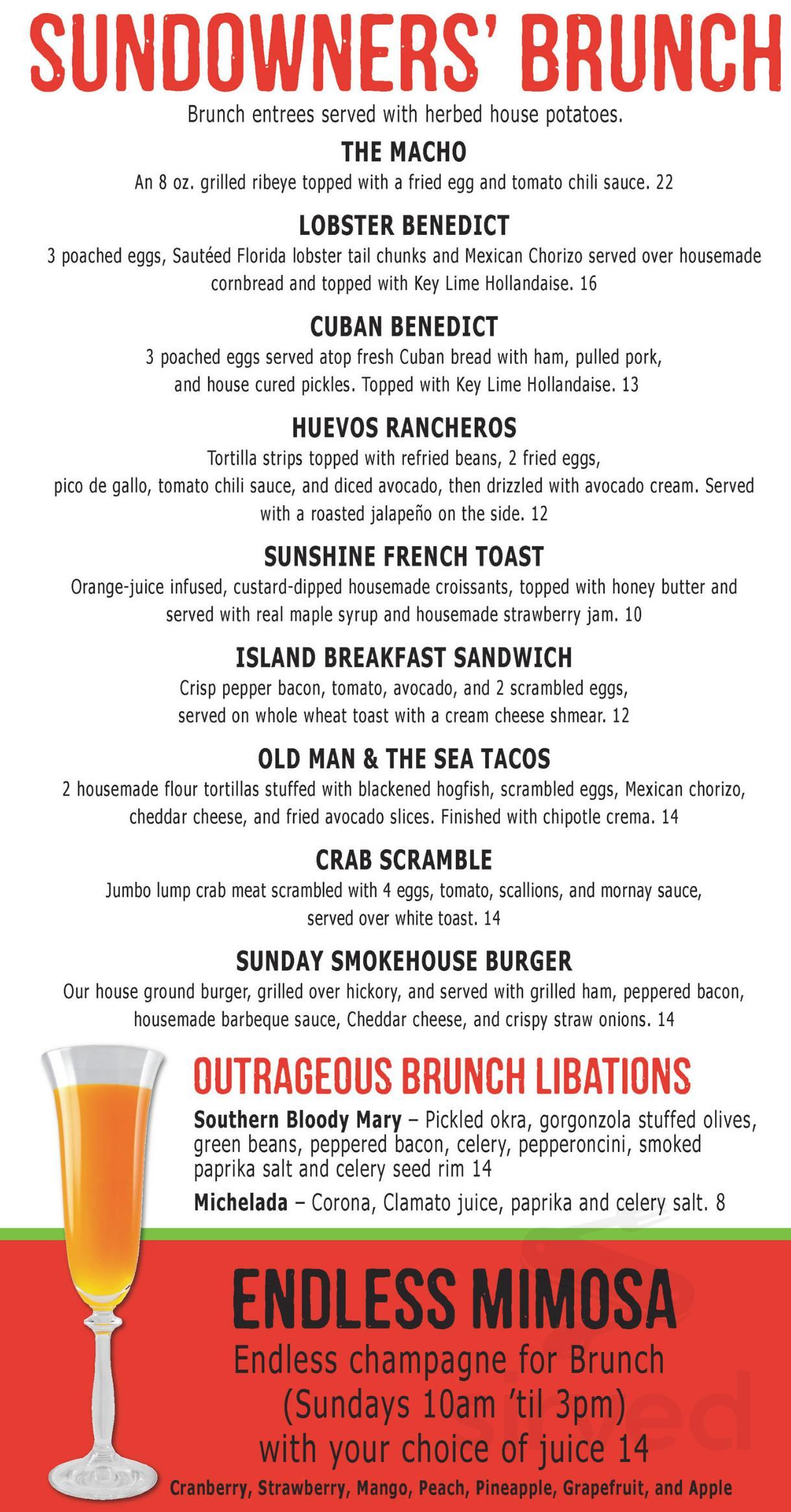 Sundowners menu in Key Largo, Florida, USA