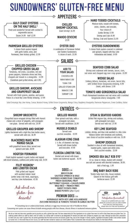 Sundowners menu in Key Largo, Florida, USA