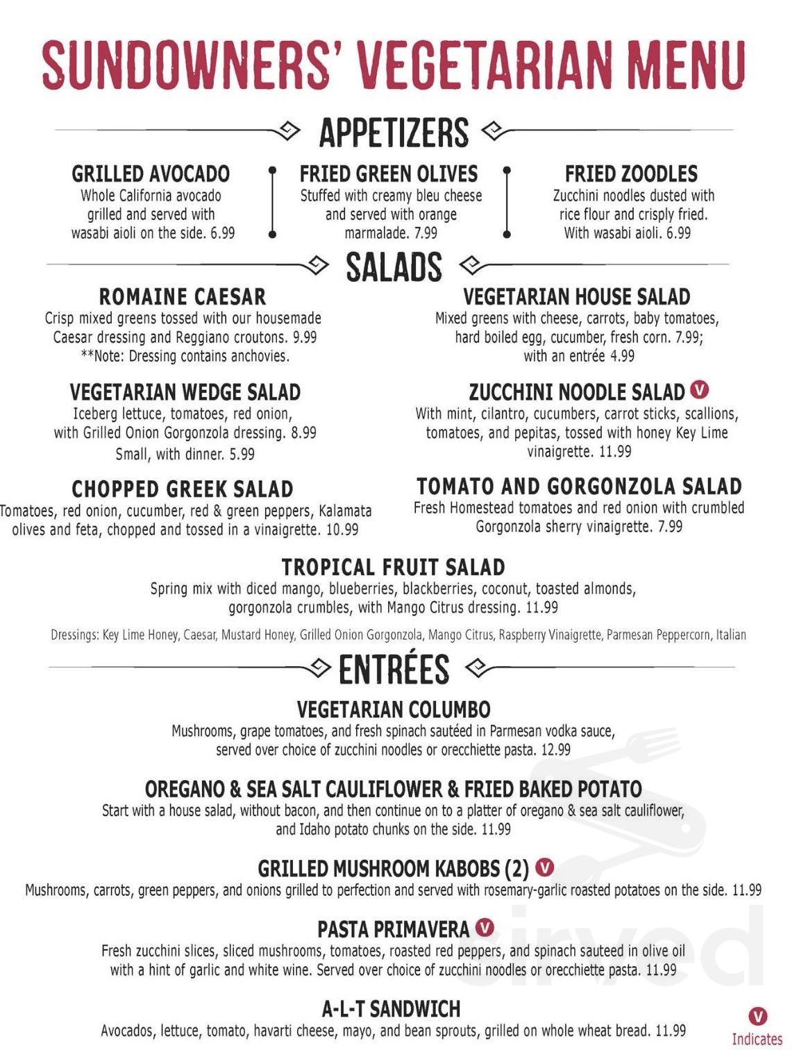 Sundowners menu in Key Largo, Florida, USA