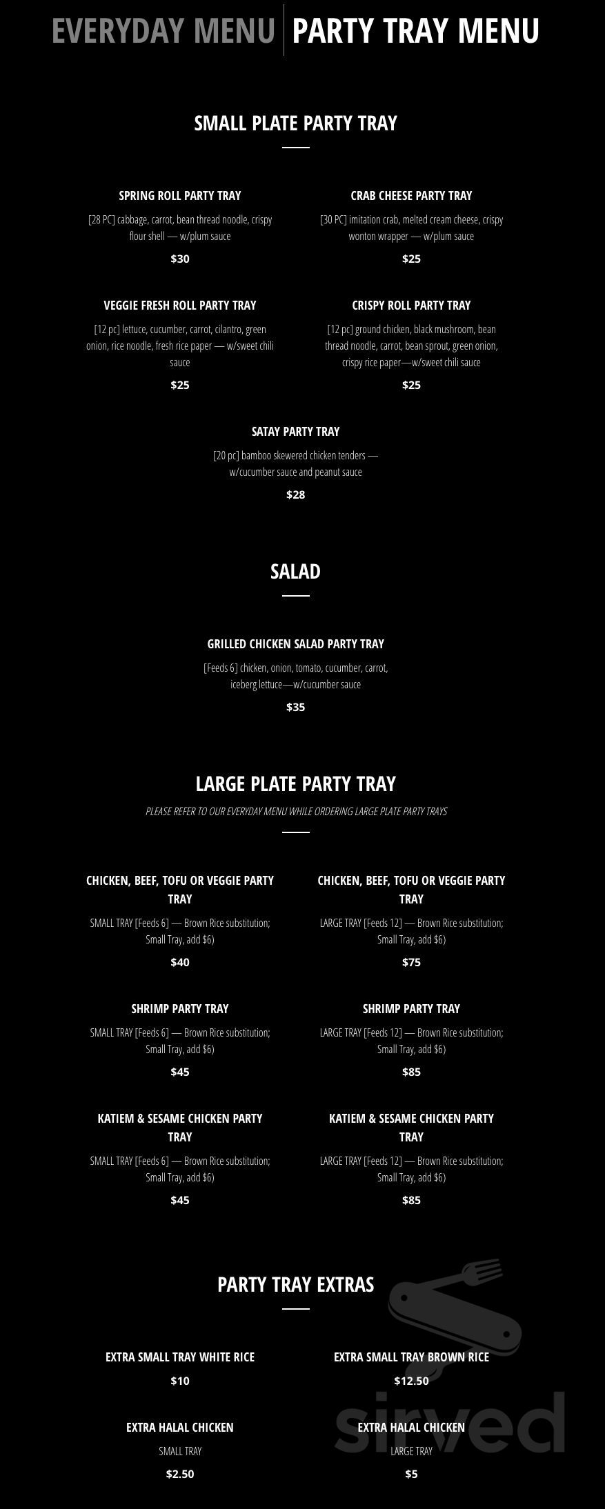 Menu - Detroit MI's Go Sy Thai | Sirved