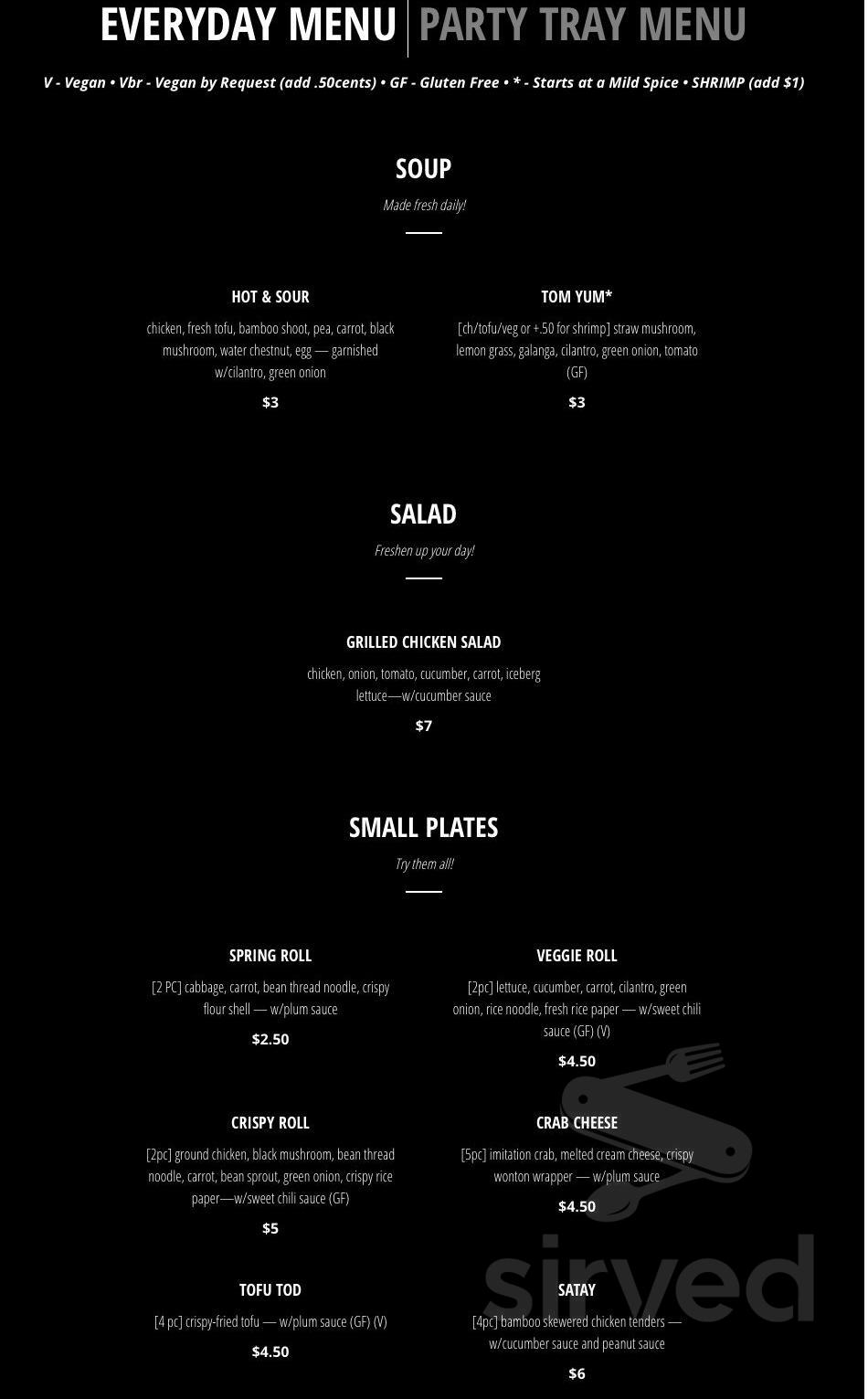 Menu - Detroit MI's Go Sy Thai | Sirved