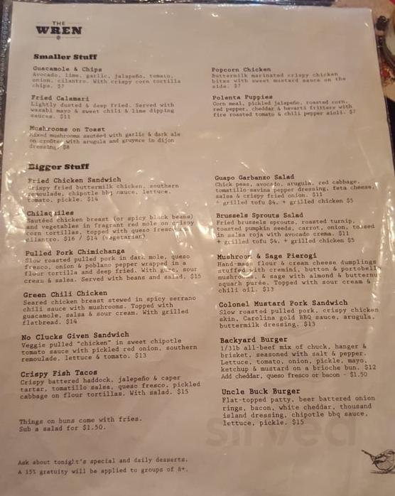 Menu for The Wren in Toronto, ON | Sirved
