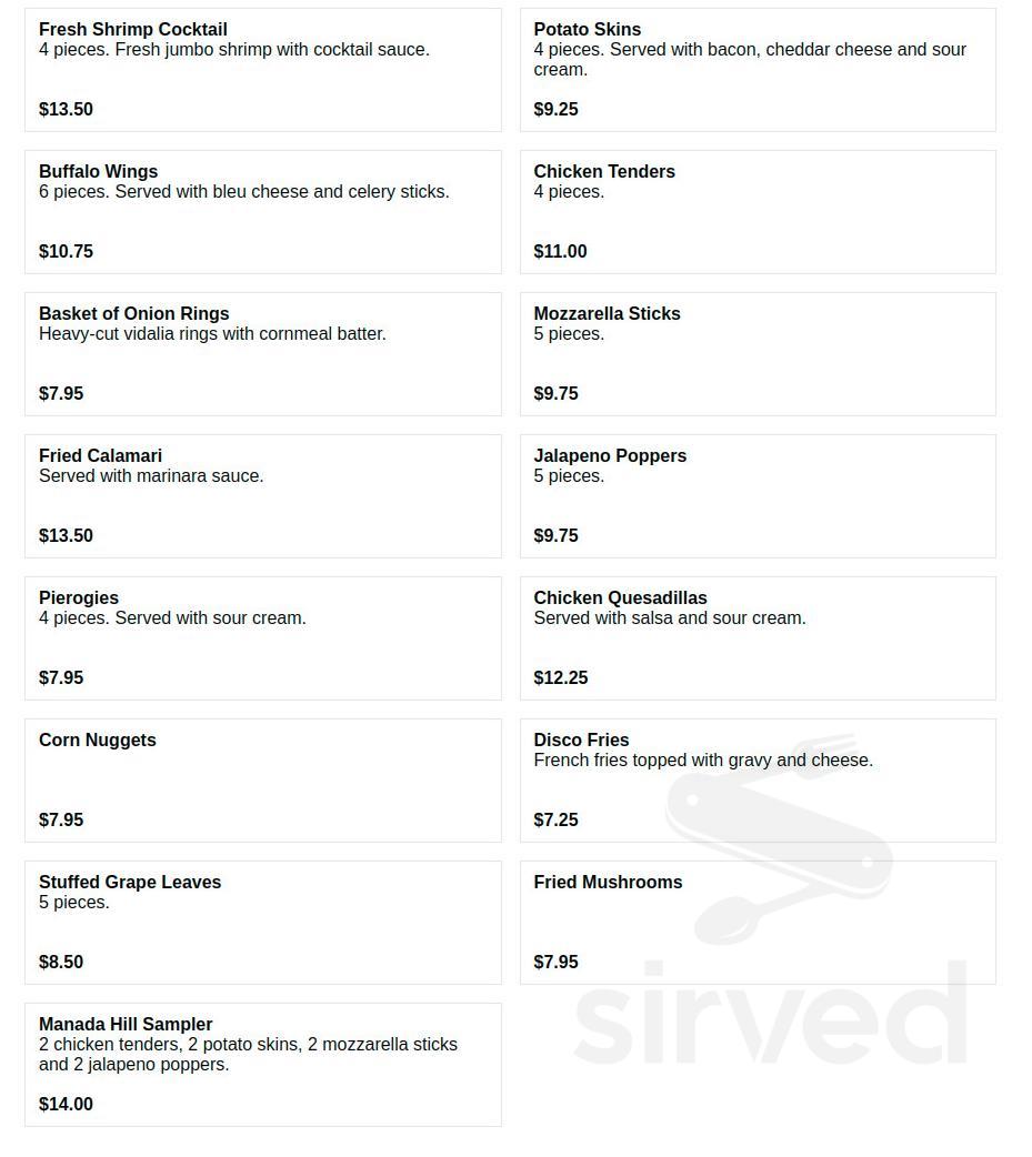 Menu for Manada Hill Diner in Harrisburg, PA | Sirved