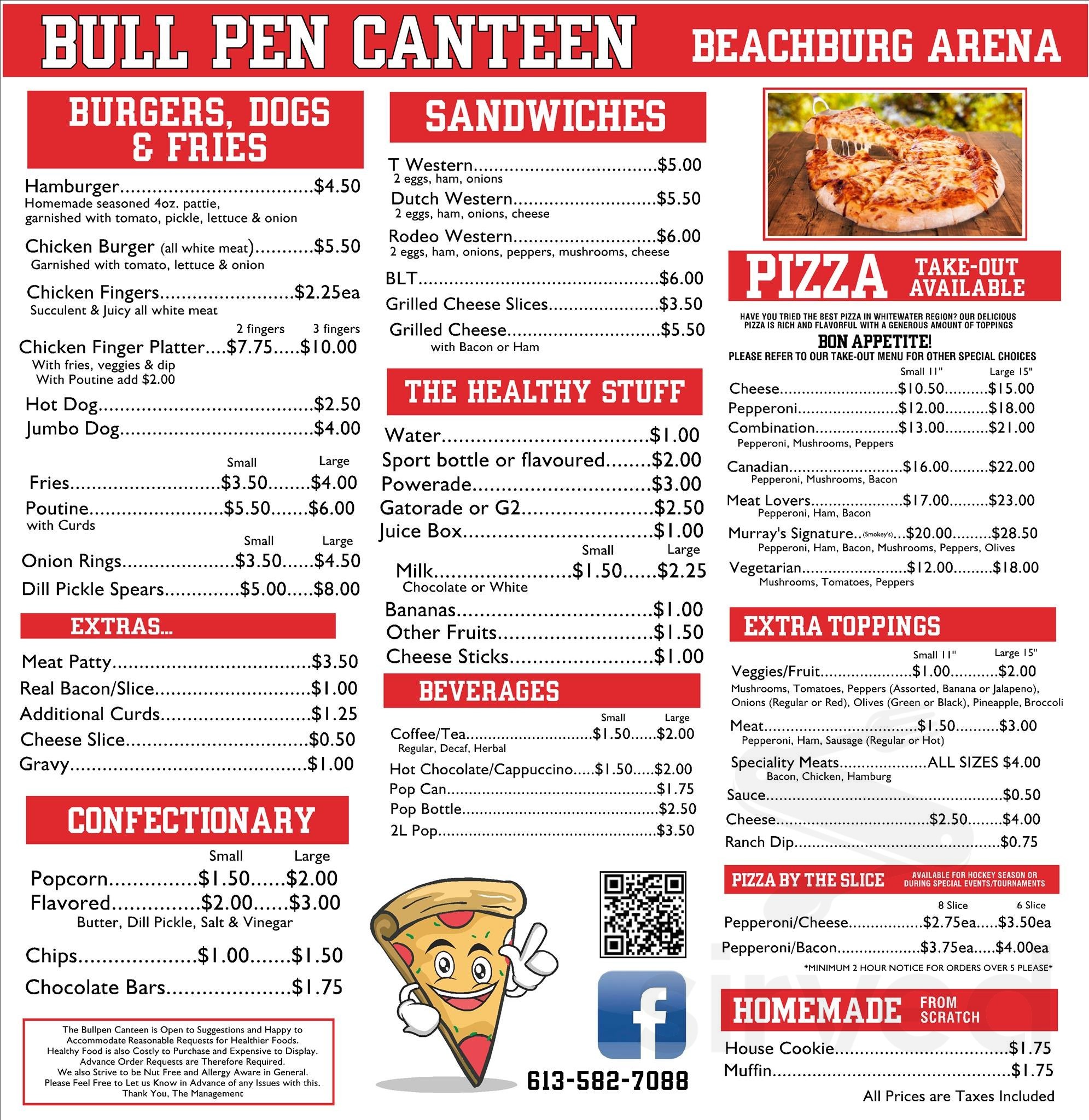 Menu for Bullpen Canteen Beachburg Arena in Beachburg, ON | Sirved