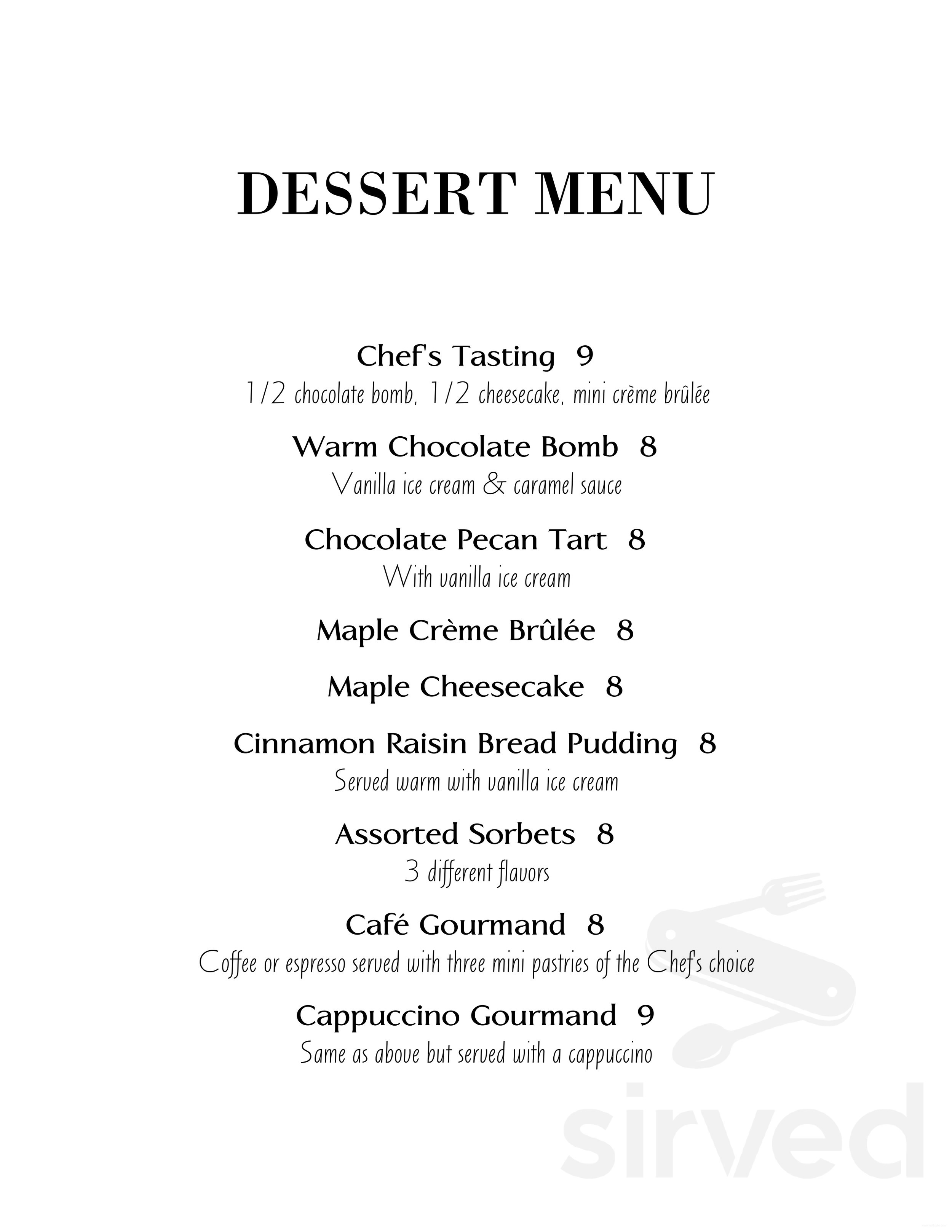 Cafe Provence menu in Brandon, Vermont, USA