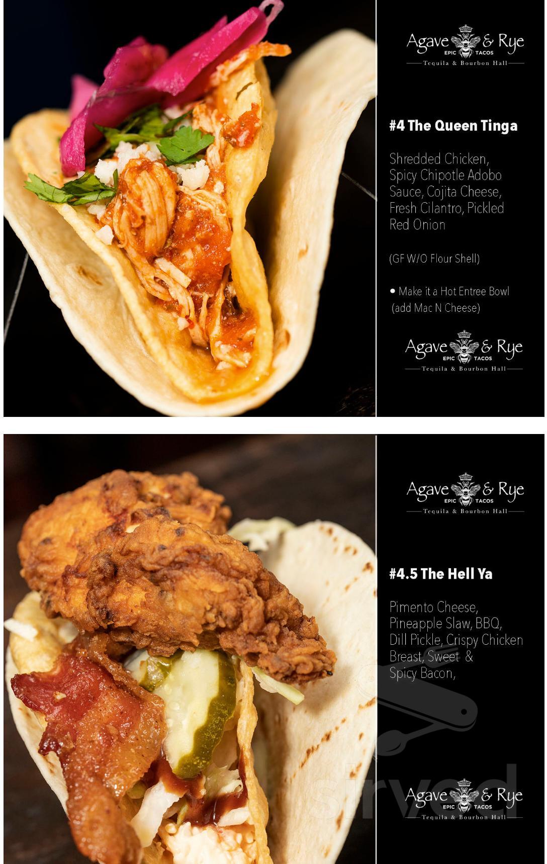 Agave & Rye menu in Chattanooga, Tennessee, USA