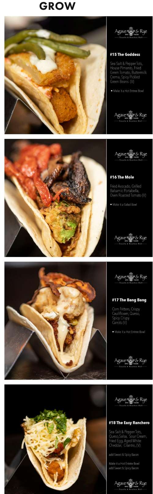 Agave & Rye menu in Chattanooga, Tennessee, USA