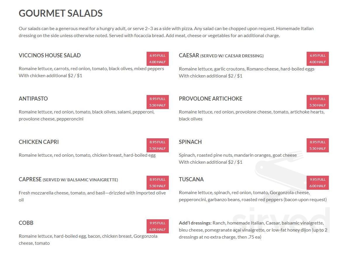 Viccino's Pizza Company menus in Glenview, Illinois, United States