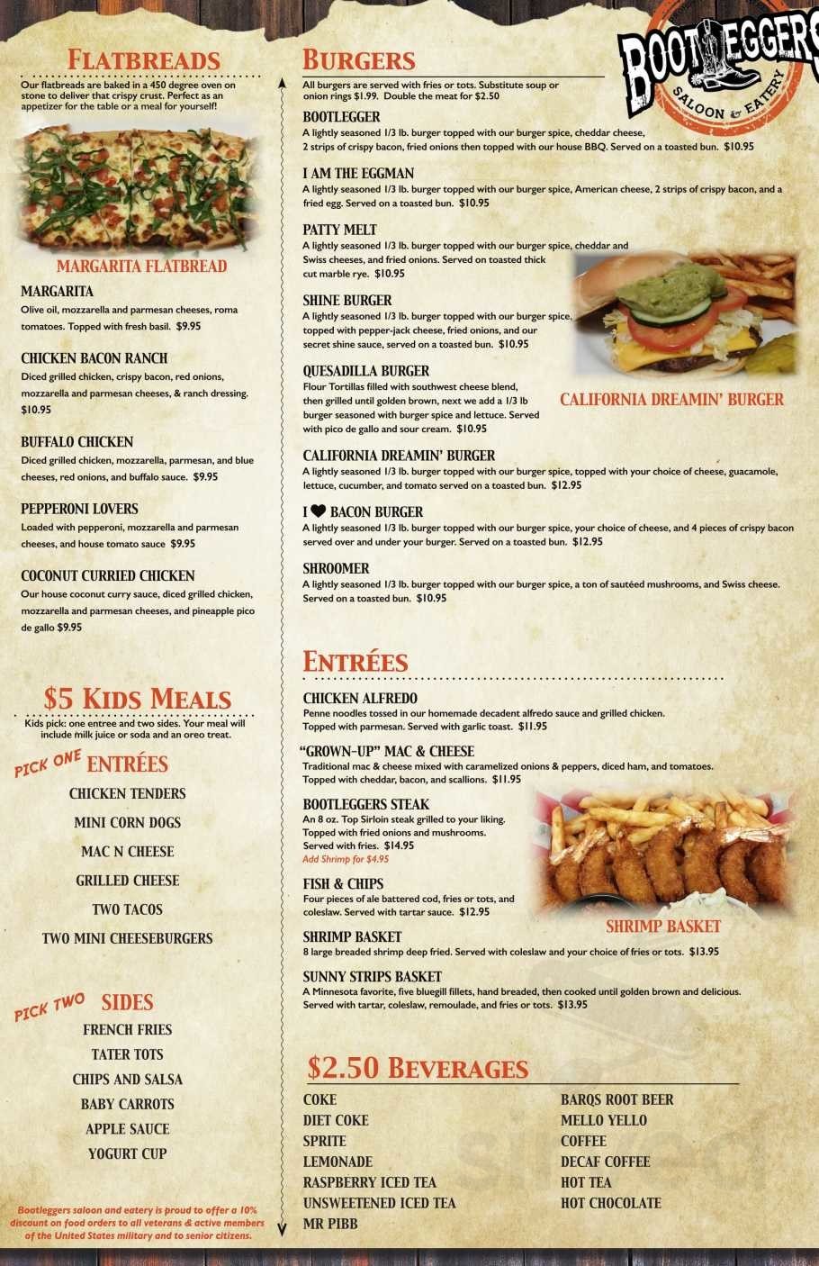 BootLeggers Saloon & Eatery menu in Nowthen, Minnesota, USA