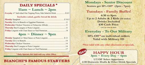 Menu for Bianchi's in Tucson, AZ | Sirved
