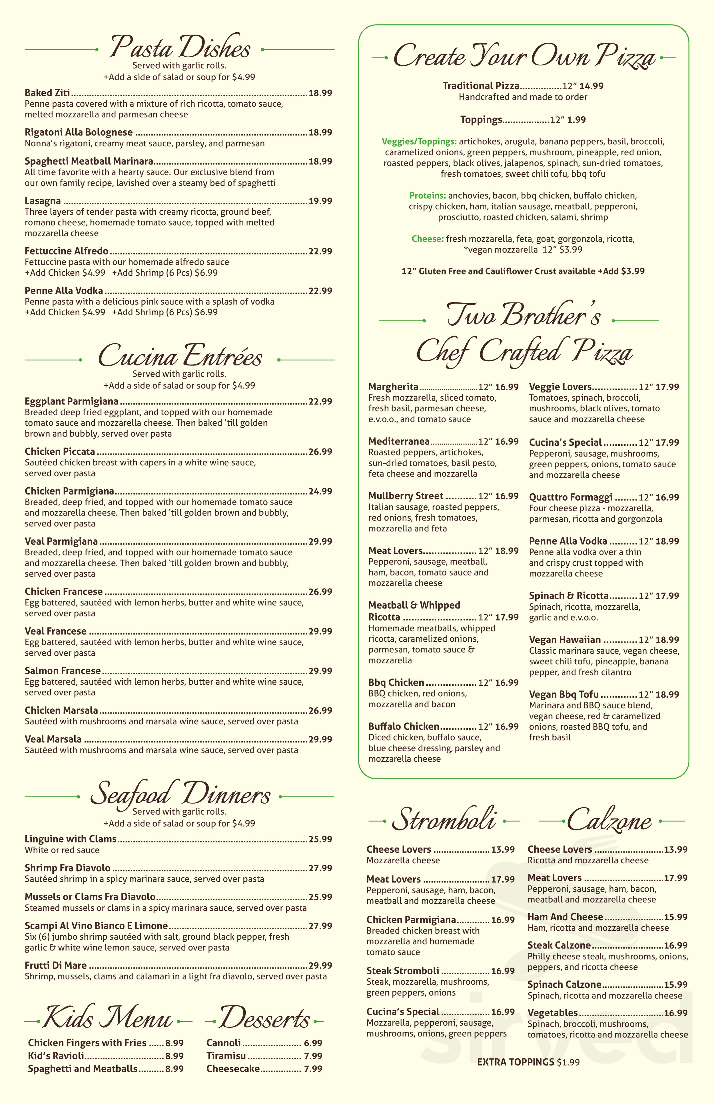 Cucina Dania Beach menu in Dania Beach, Florida, USA