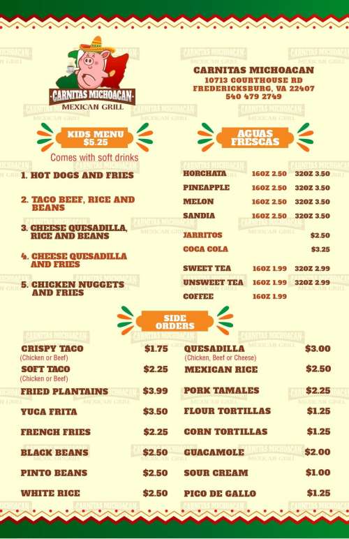 Carnitas Michoacan, Mexican Street Food menu in Fredericksburg ...
