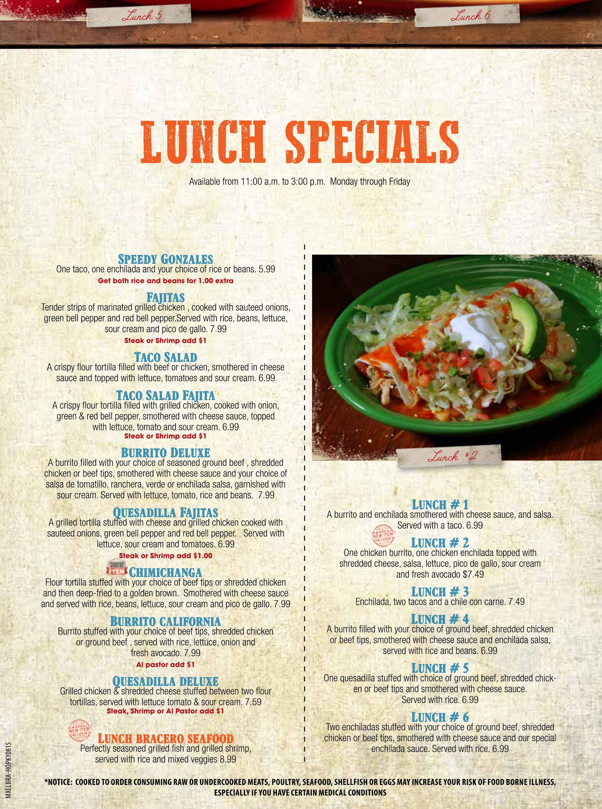 El Bracero of Hopkinsville menus in Hopkinsville, Kentucky, United States
