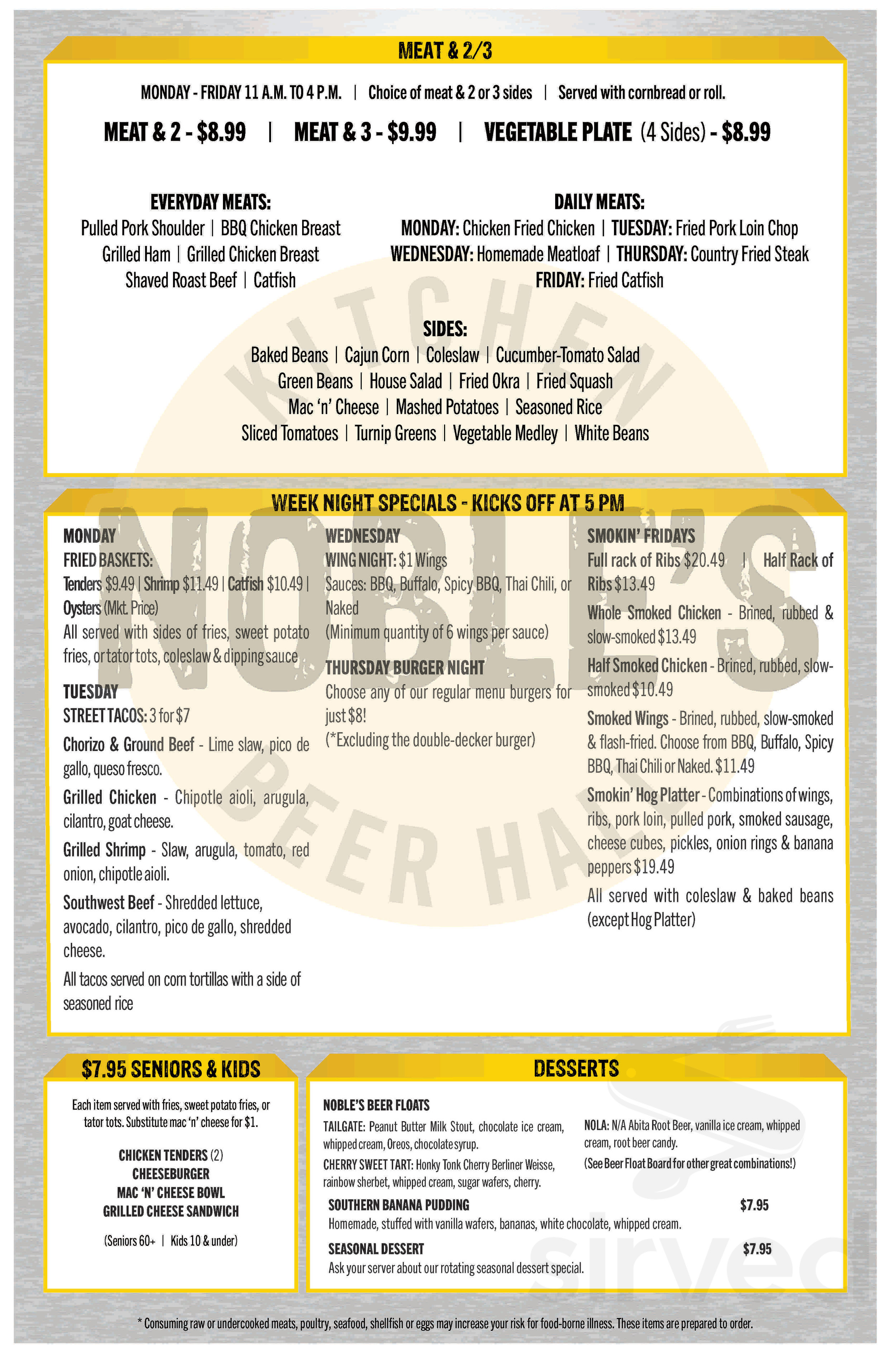 Noble's East Nashville menu in Nashville, Tennessee, USA