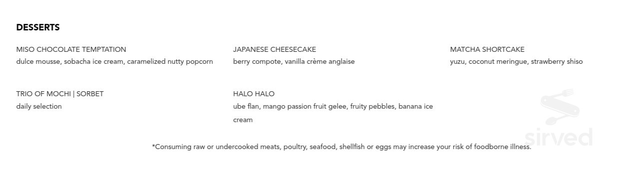 KOMODO Restaurant menu in Miami, Florida, USA