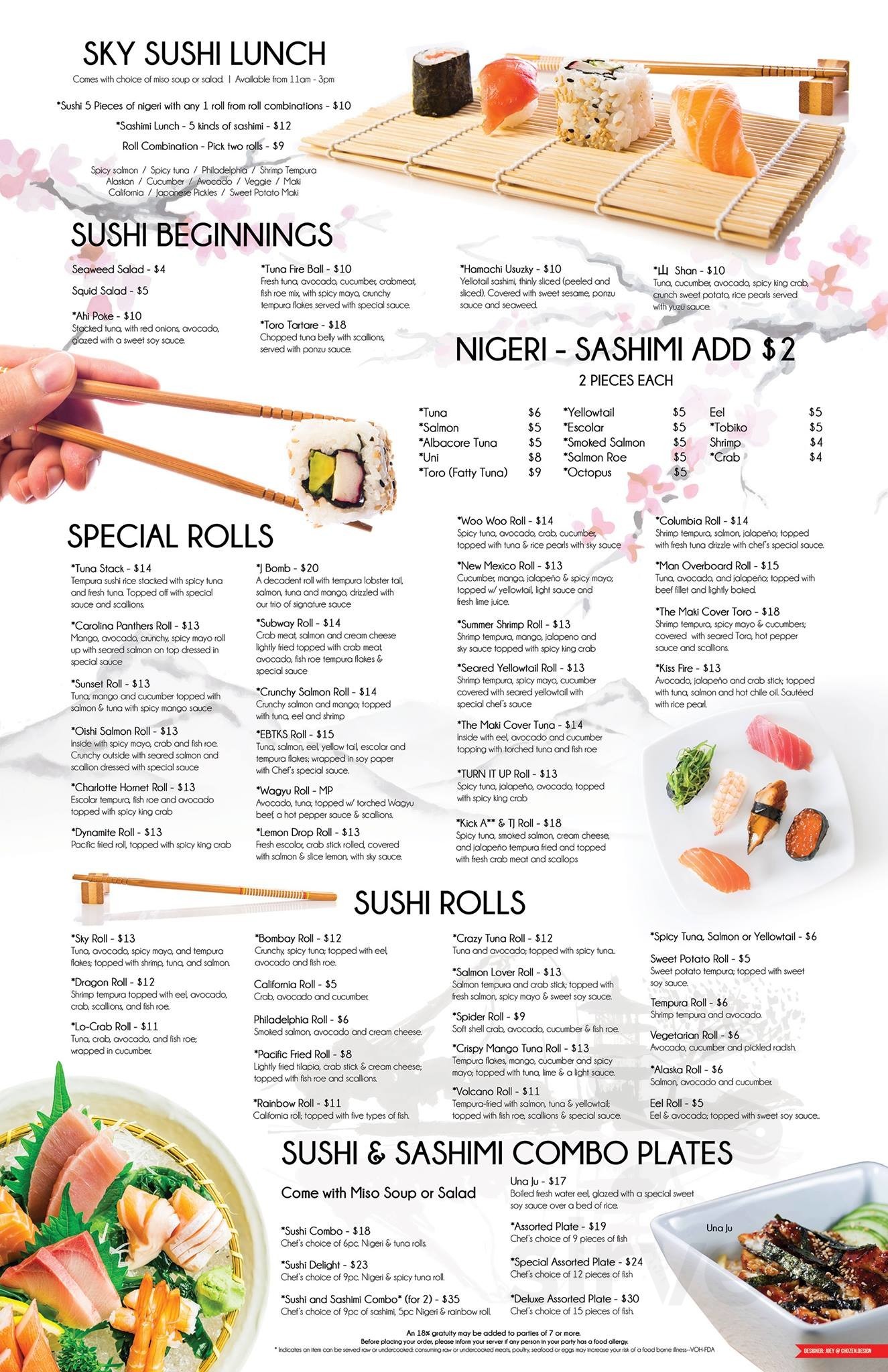 Menu - Pineville NC's Sky Asian Bistro | Sirved