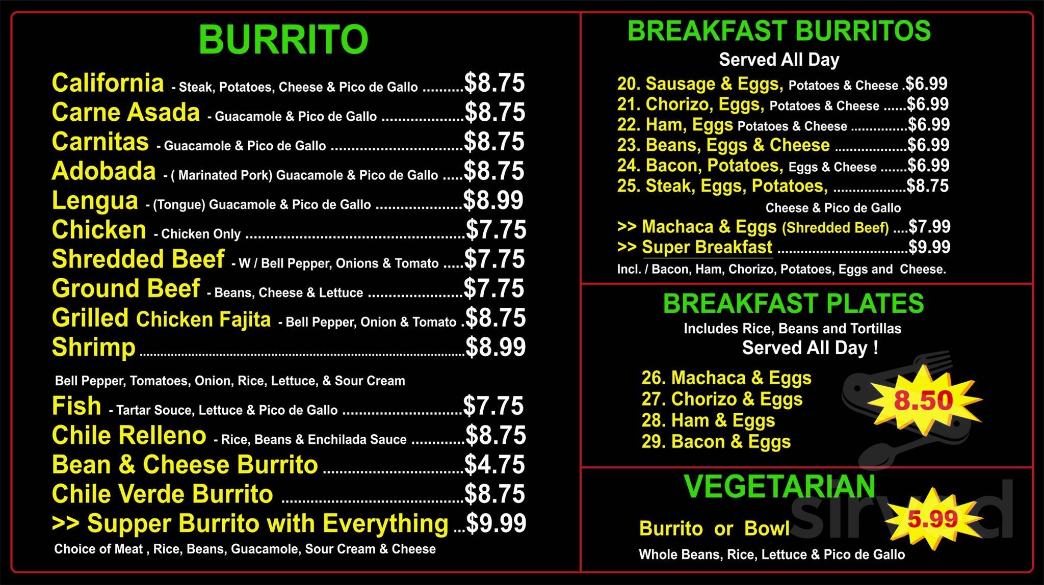 Los Burritos Express menu in Rancho Cordova, California, USA