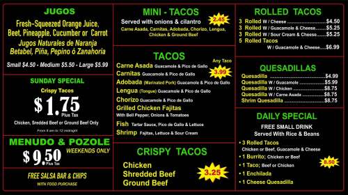 Los Burritos Express menu in Rancho Cordova, California, USA