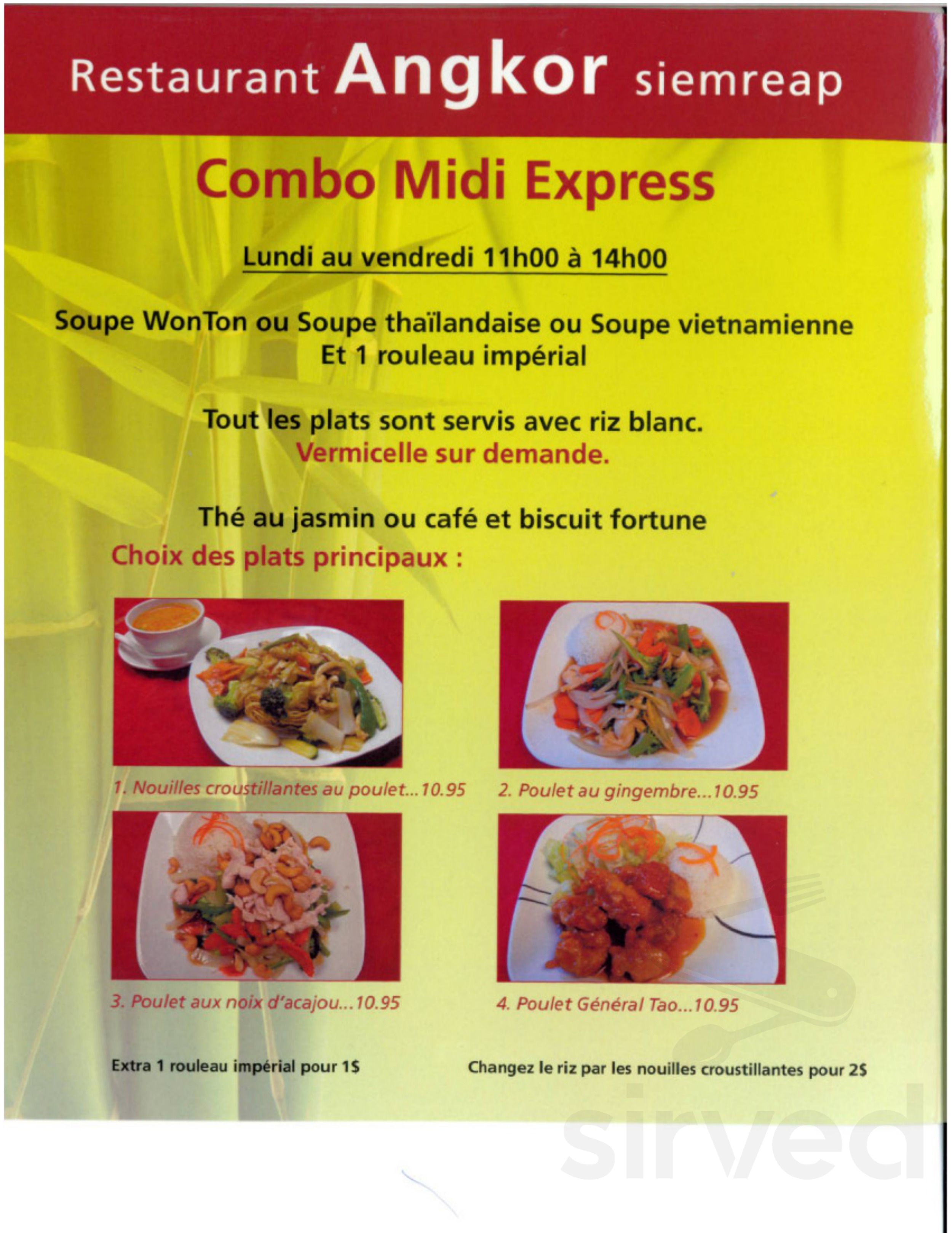 Restaurant Angkor Siem Reap menu in Québec, Quebec, Canada