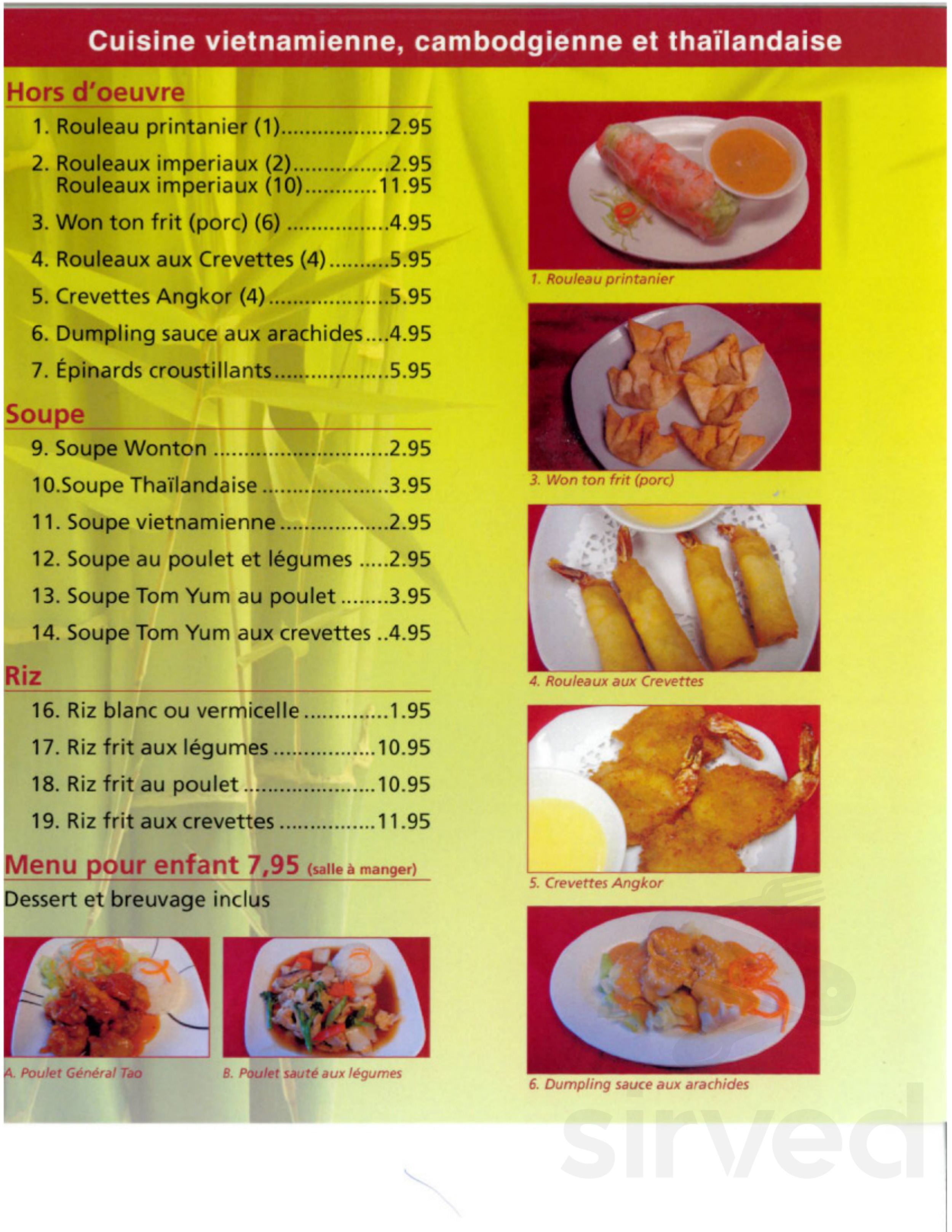 Restaurant Angkor Siem Reap menus in Québec, Quebec, Canada