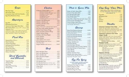 Four Seasons Chinese Food menu in Winnipeg, Manitoba, Canada