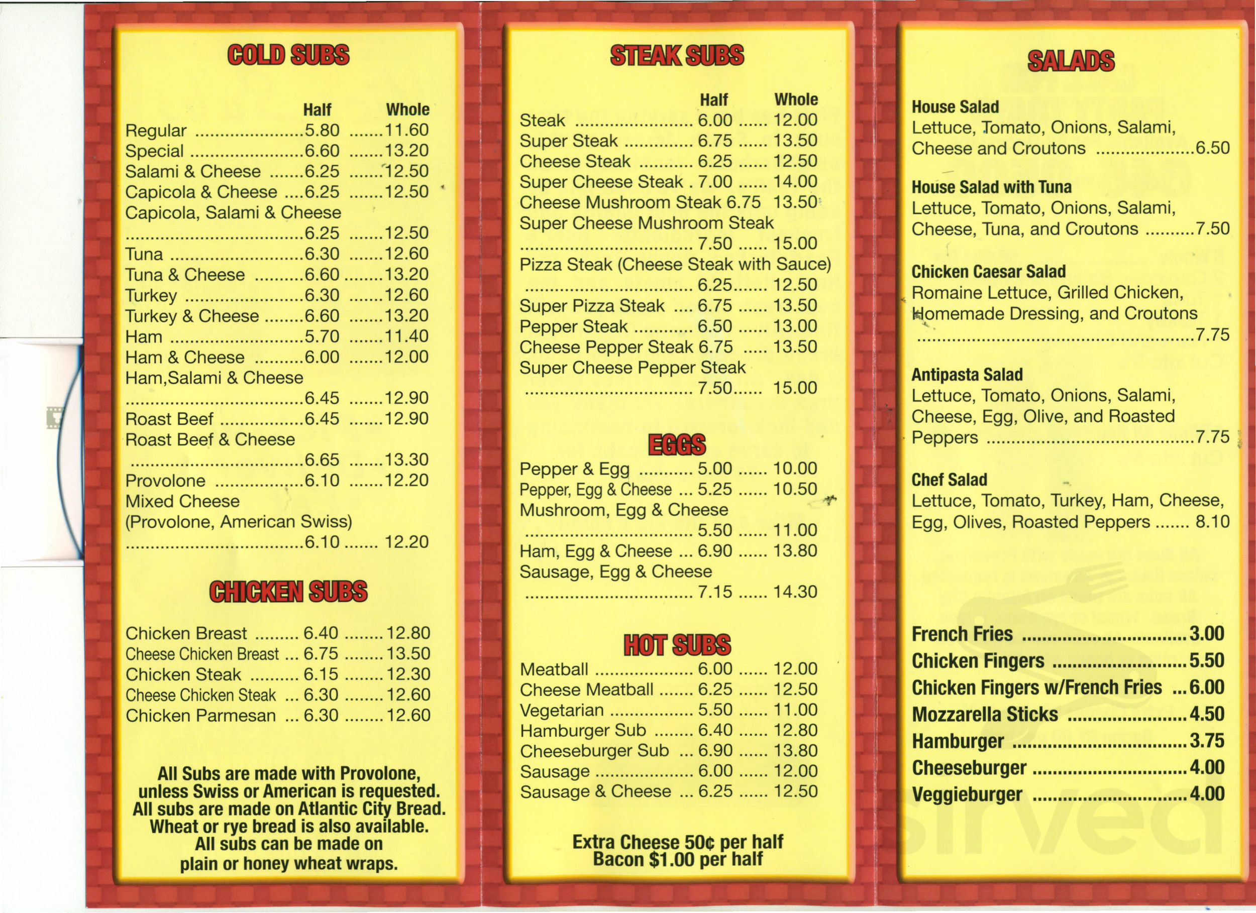 Vic's Subs menus in Absecon, New Jersey, United States