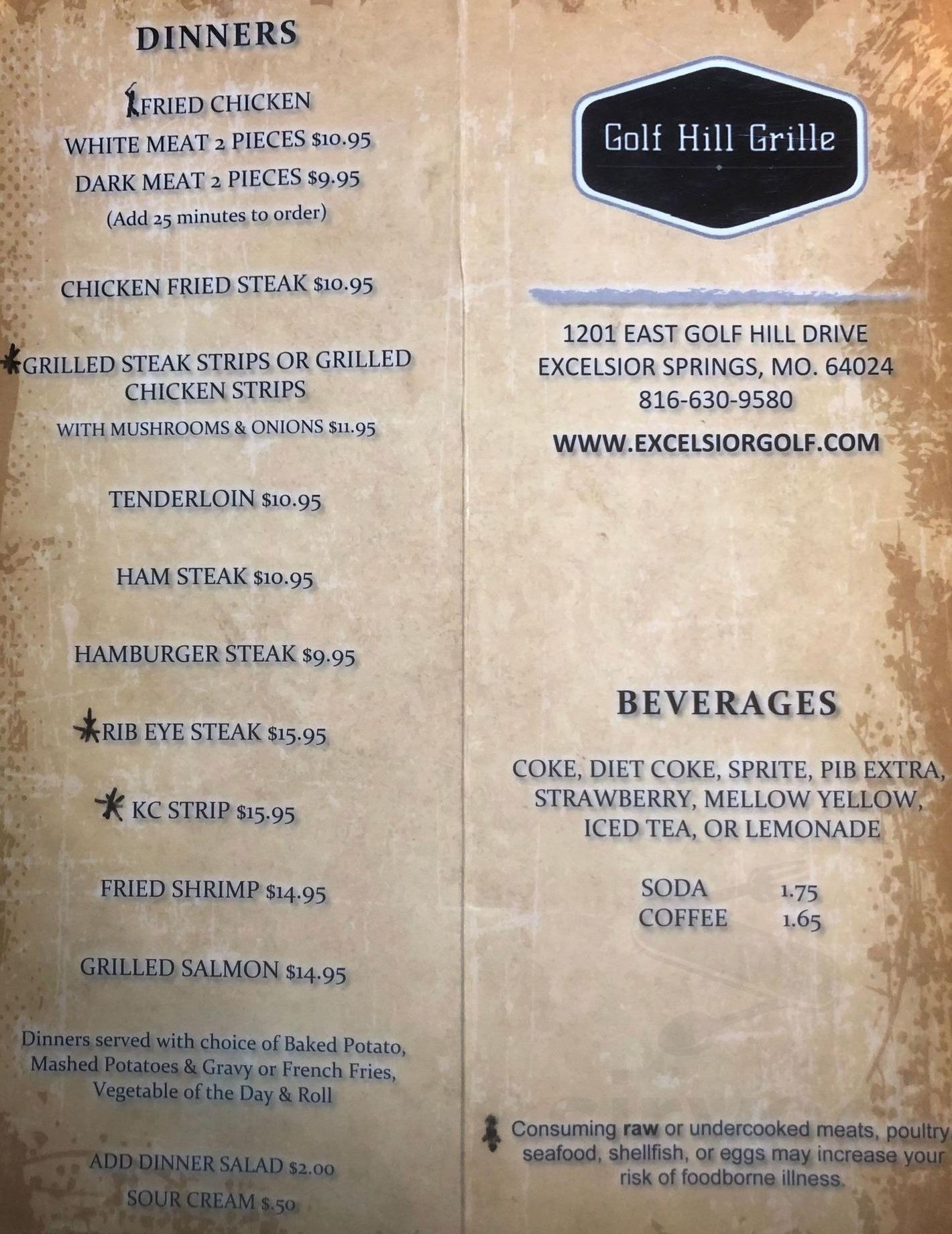 Golf Hill Grille menu in Excelsior Springs, Missouri, USA