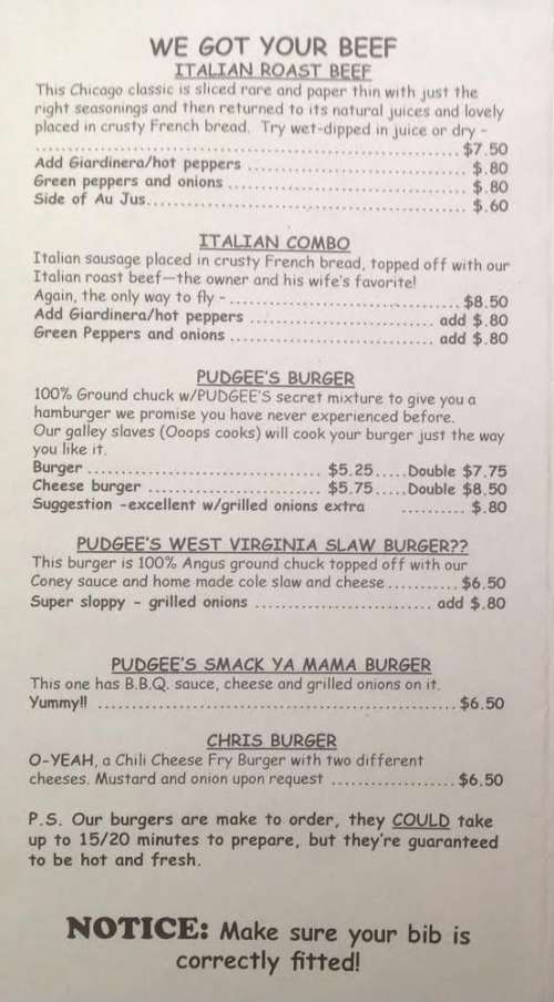 Pudgee's Eatery and Market menu in Floral City, Florida, USA