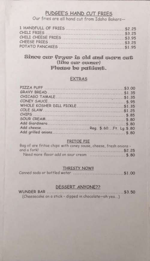 Pudgee's Eatery and Market menu in Floral City, Florida, USA