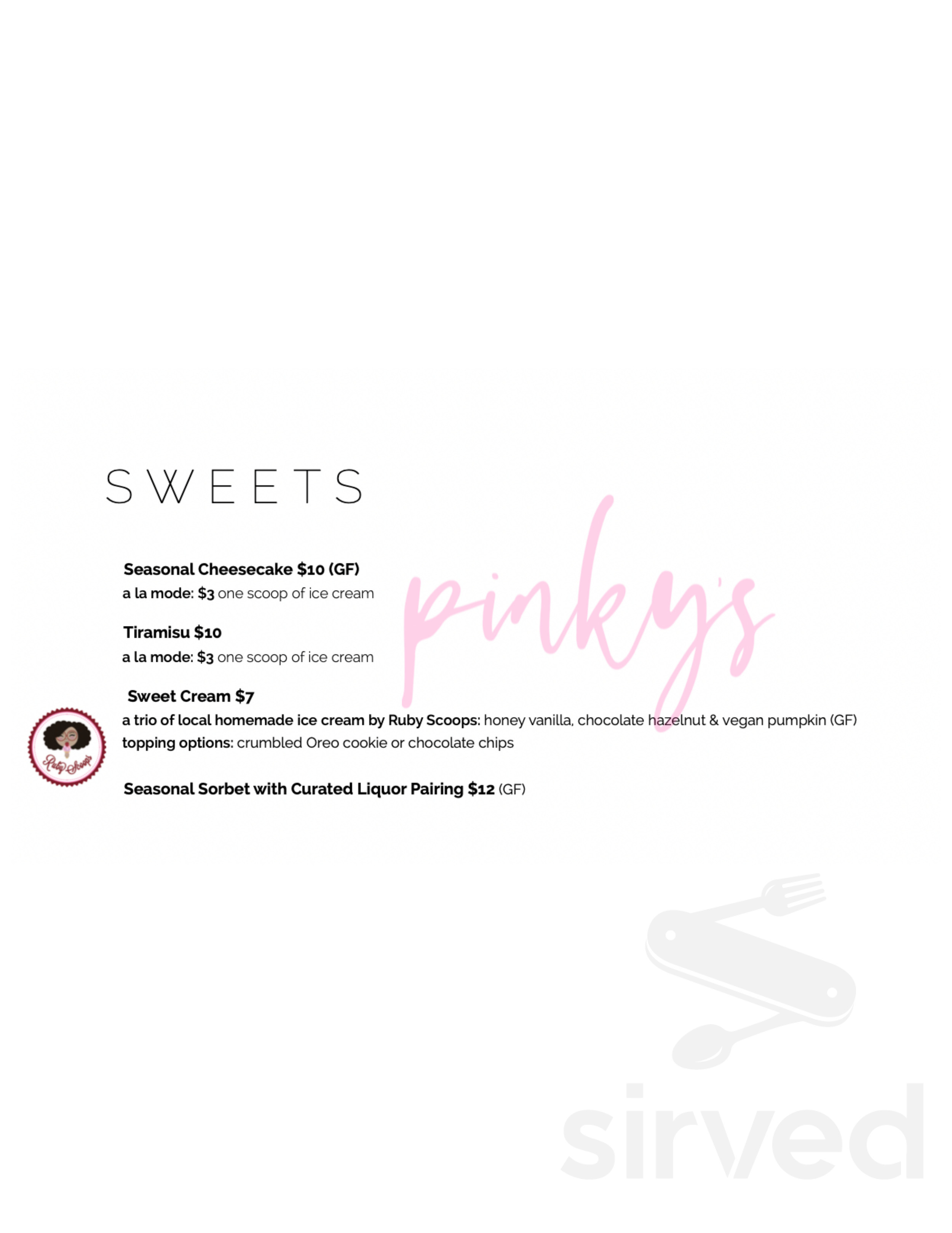 Menu - Richmond VA's Pinky's | Sirved