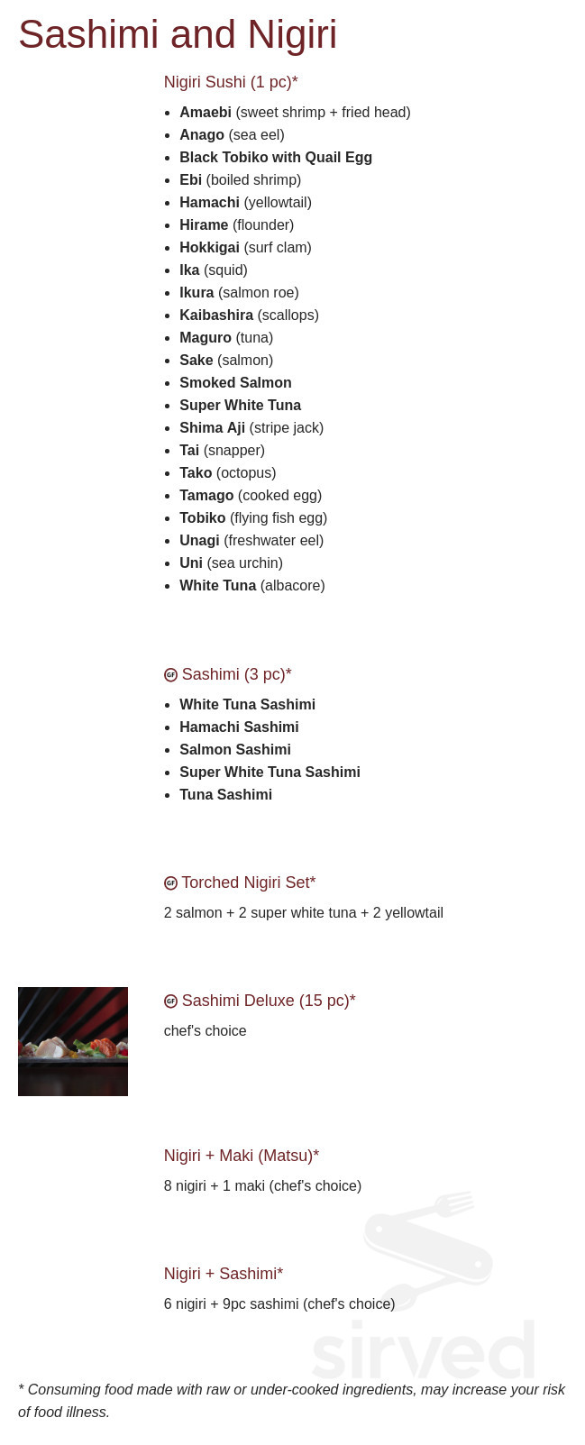 Nakashima of Japan menu in Appleton, Wisconsin, USA