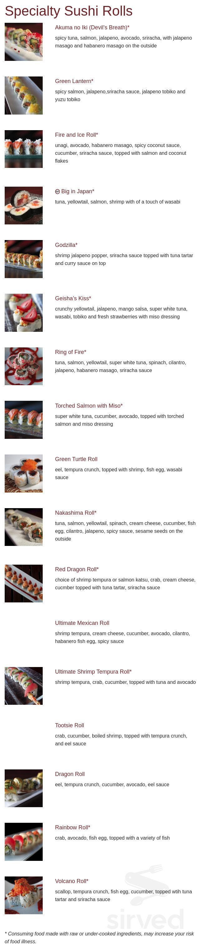 Menu - Appleton WI's Nakashima of Japan | Sirved