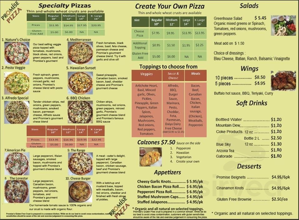 Promise Pizza menu in Round Rock, Texas, USA
