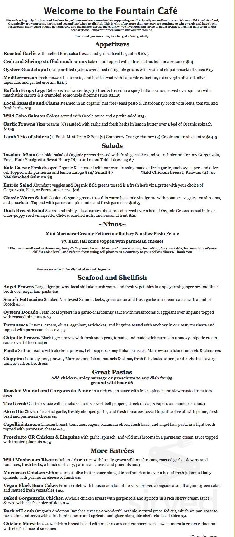Menu - Port Townsend WA's Fountain Cafe | Sirved