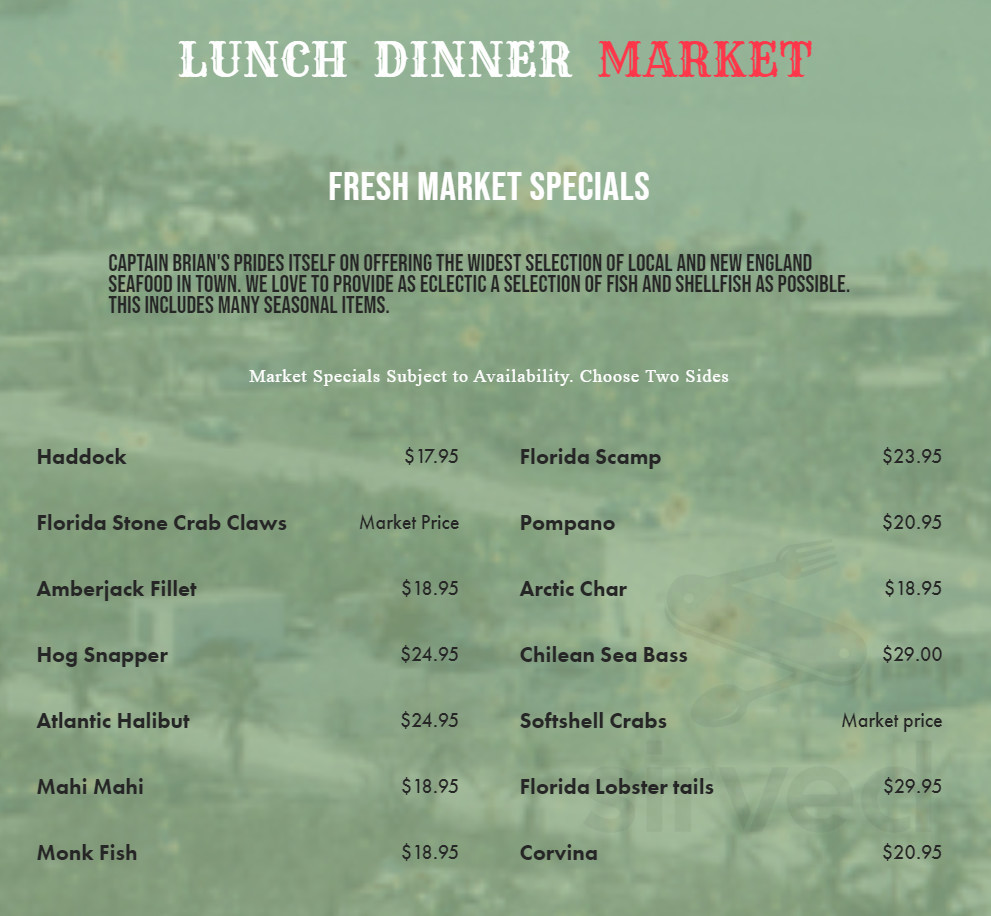 Captain Brian's Seafood Market & Restaurant menu in Sarasota, Florida, USA