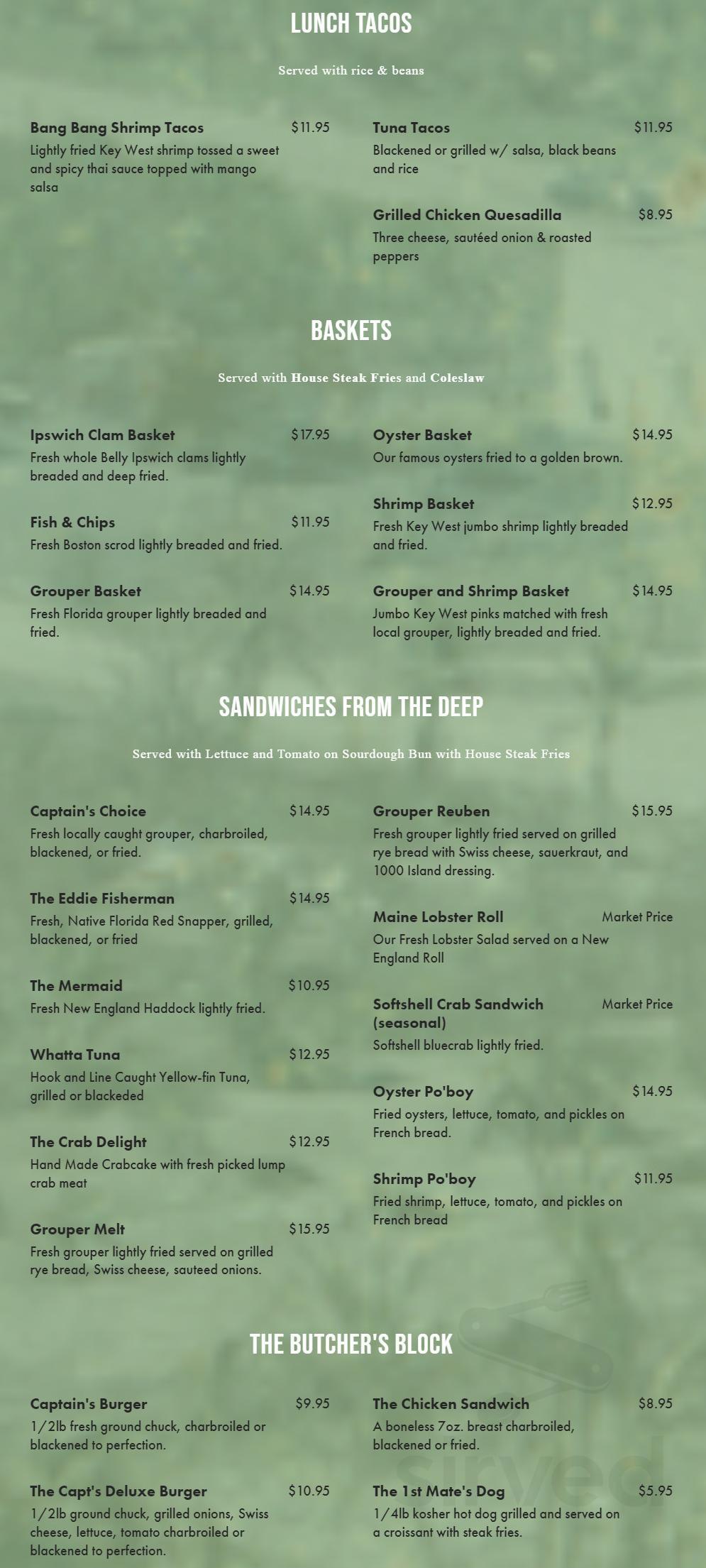 Captain Brian's Seafood Market & Restaurant menu in Sarasota, Florida, USA